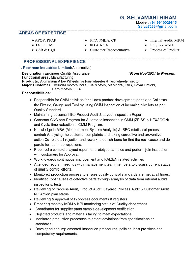 Share Selva RESUME | PDF | Audit | Engineering