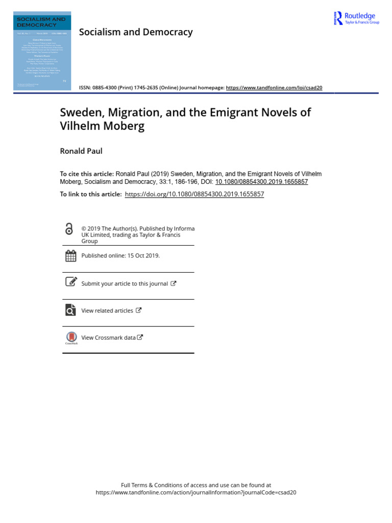 Sweden Migration and The Emigrant Novels of Vilhel | PDF | Sweden