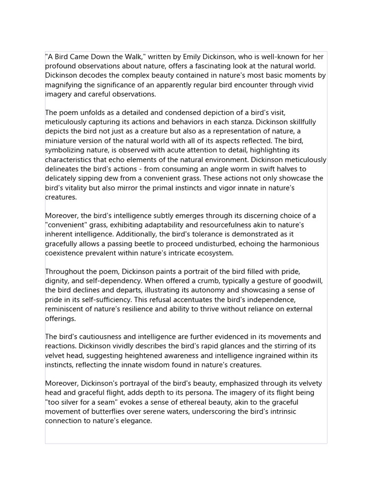 A Bird Came Down the Walk | PDF | Nature | Instinct