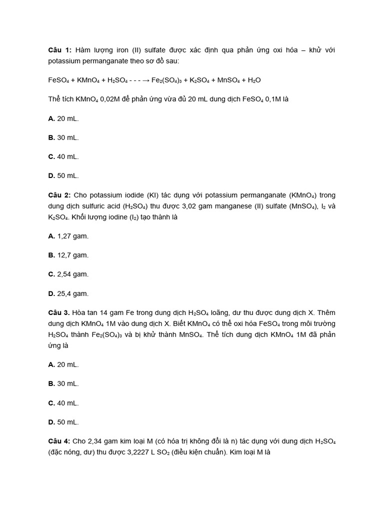 Bài tập oxh- khử | PDF