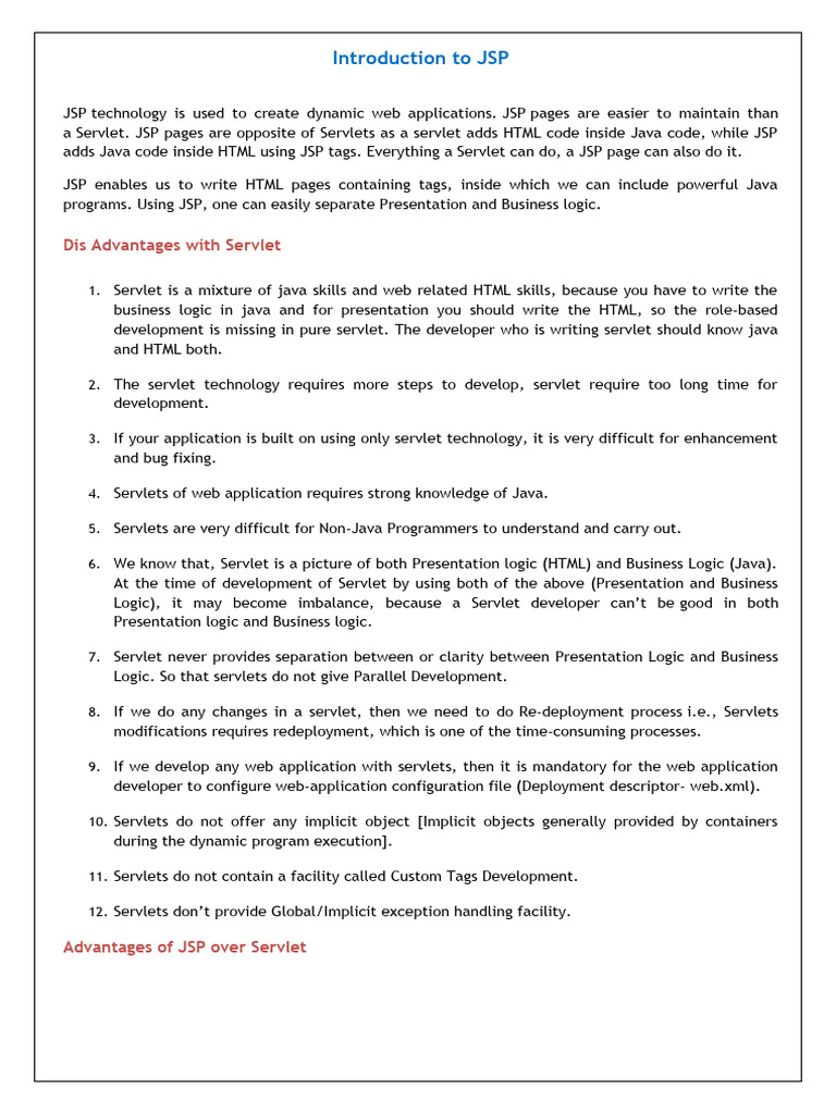 Introduction To JSP | Download Free PDF | Web Server | Internet & Web
