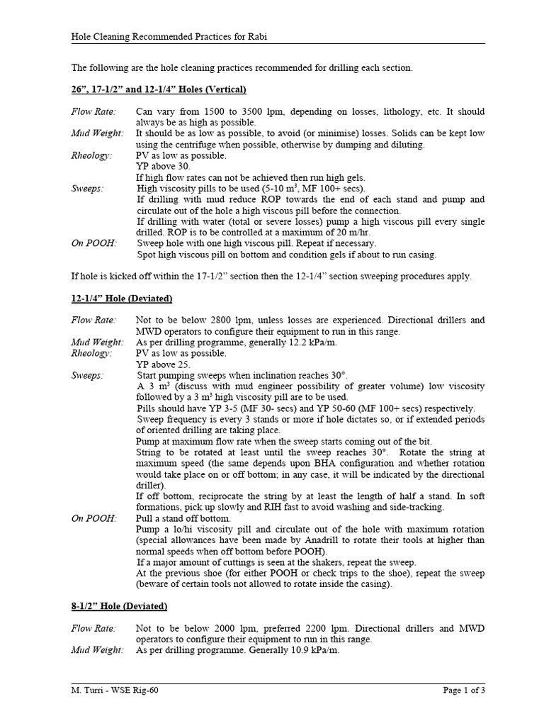HC01 Hole Cleaning Practices | PDF | Pump | Viscosity