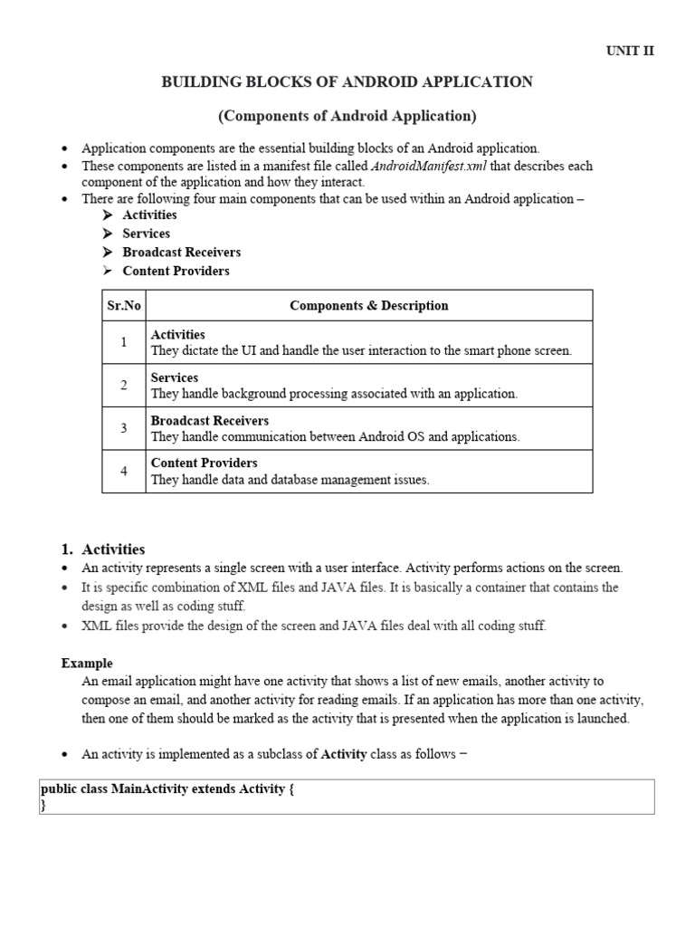 UNIT II - ActivityLifeCycle - UnderstandingActivities | PDF | Android (Operating System ...