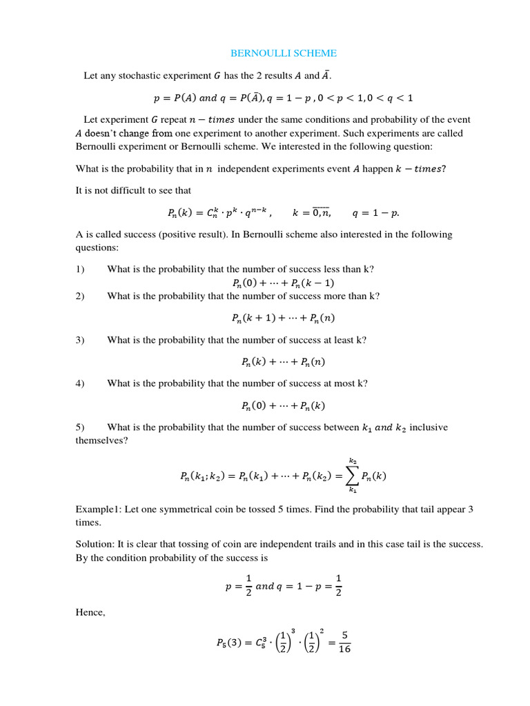 Lecture 5. Bernoulli Scheme | PDF | Mathematical Analysis | Probability Lecture 5. Bernoulli Scheme | PDF | Mathematical Analysis | Probability