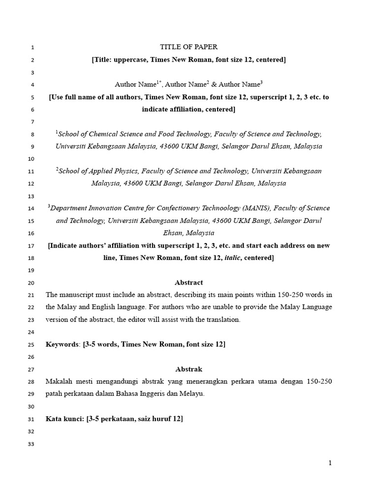 (Template) Journal Sains Malaysia | PDF | Science | Times New Roman