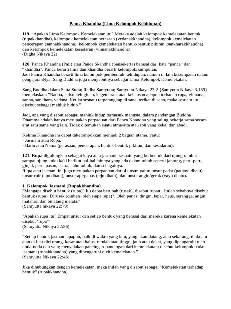 Panca Khandha: Lima Kelompok Kehidupan | PDF | Filsafat | Sains ...