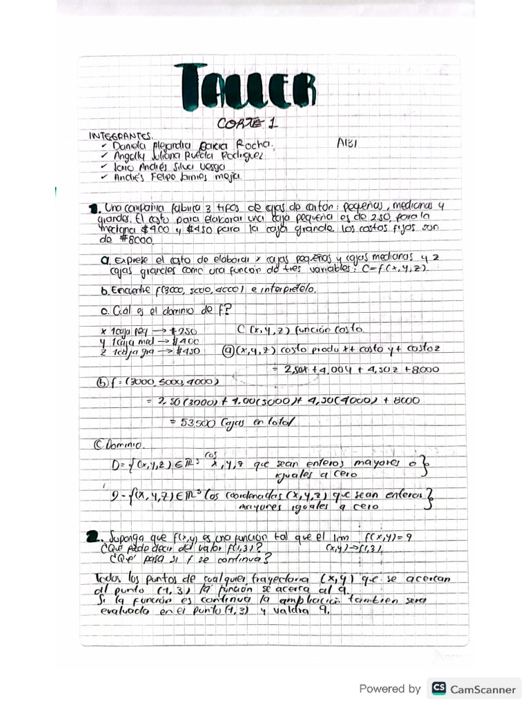 Taller 1 Corte Calculo Multivariable | PDF