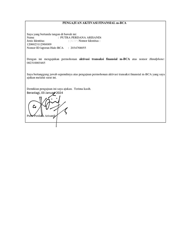 Surat Pengajuan M Banking | PDF