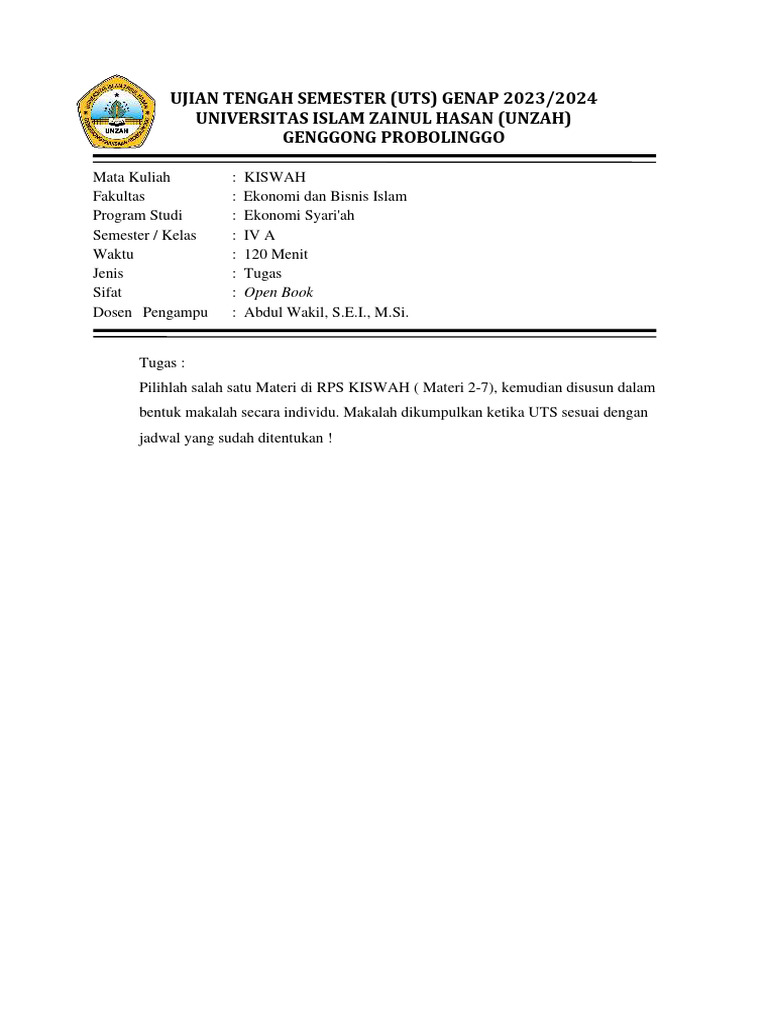 Abdul Wakil Tugas Uts 2023-2024 Kiswah Es 4a | PDF | Karier & Perkembangan