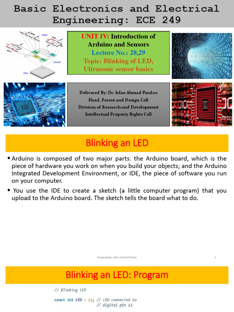 Lecture 28 To 30 Unit 4 Ece249 Introduction To Arduino And Sensors Pdf Sensor Ultrasound