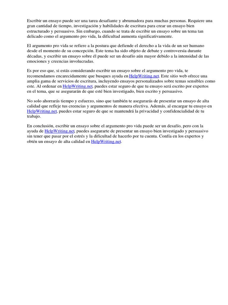 Argumento Pro Vida - Ensayo | PDF | Ensayos | Psicoterapia
