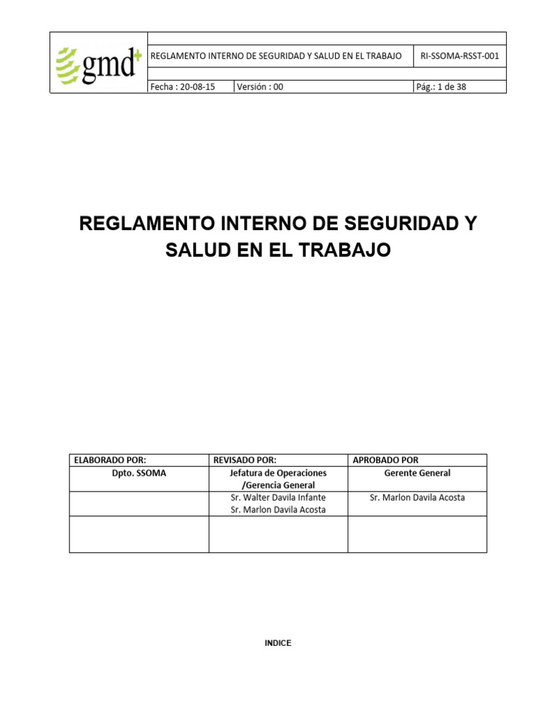 Ri-Ssoma-Risst-01 Reglamento Interno de Seguridad y Salud en El Trabajo | PDF | Seguridad y ...