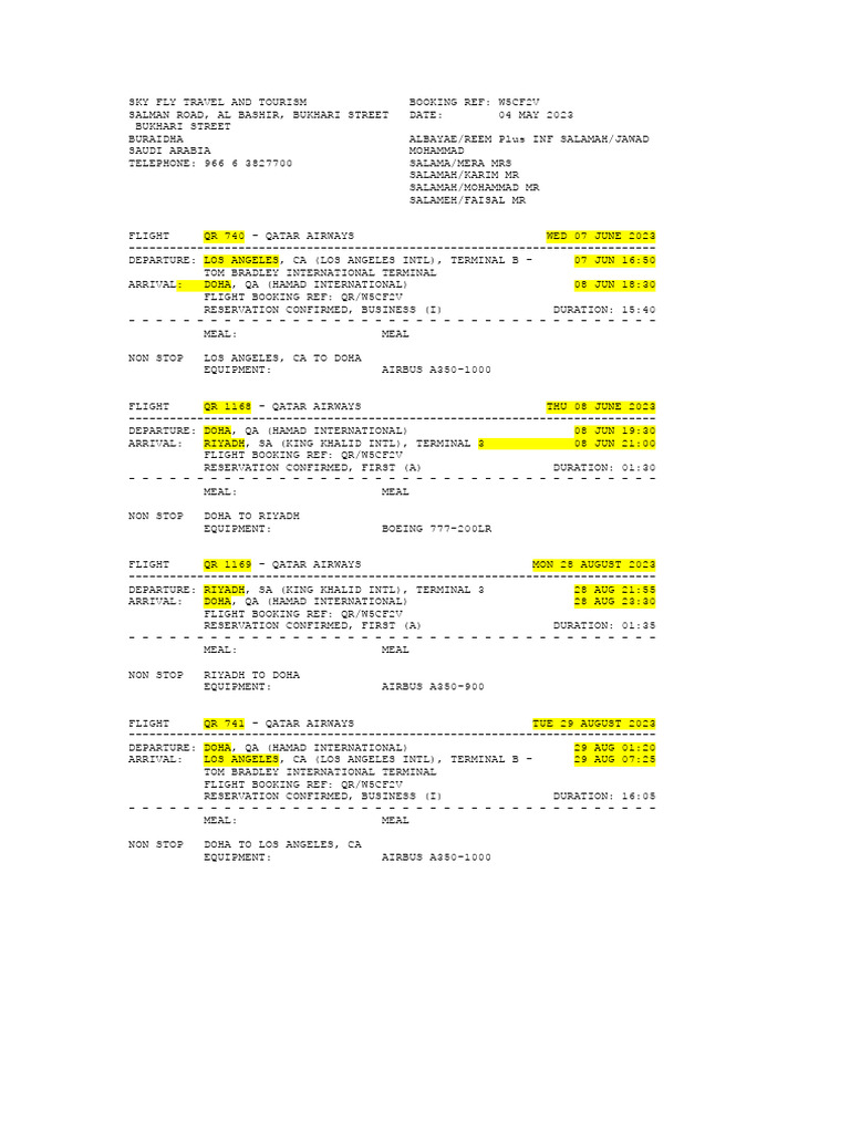 Qatar Airways Flight Itinerary | PDF | Doha | Riyadh