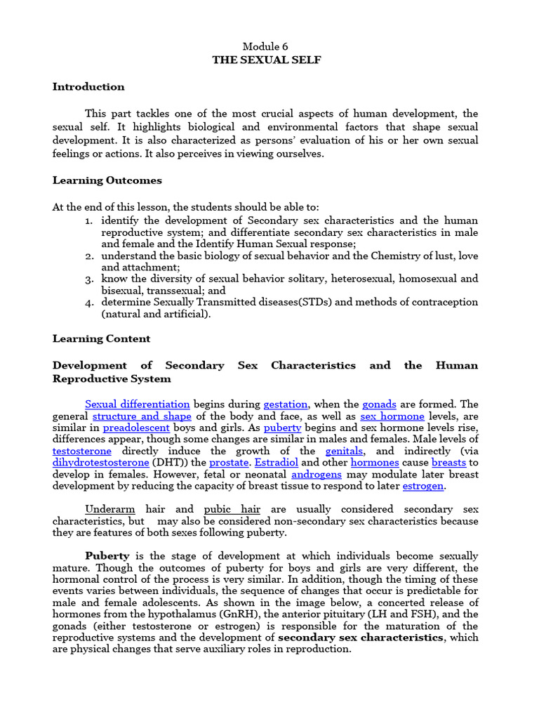 Module 6 The Sexual Self | PDF | Puberty | Sexually Transmitted Infection