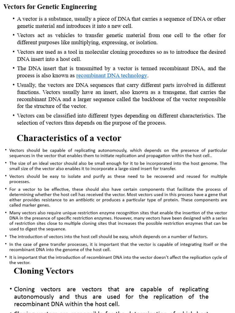 Vectors For Genetic Engineering | Download Free PDF | Vector (Molecular ...