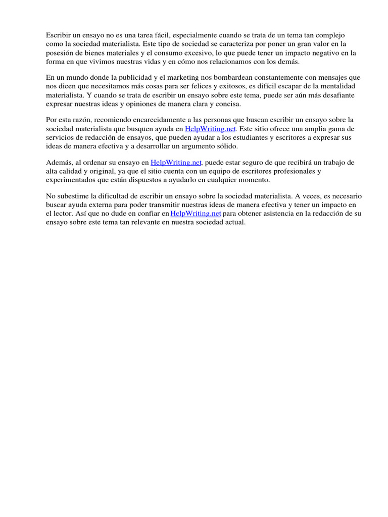 Ensayo Sobre La Sociedad Materialista | PDF | Ensayos | Sociedad Ensayo Sobre La Sociedad Materialista | PDF | Ensayos | Sociedad