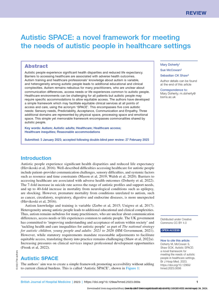 Autistic SPACE Framework for Healthcare | PDF | Autism Spectrum ...