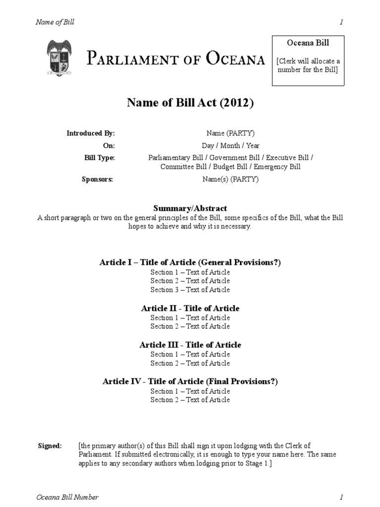 Oceana Bill Draft Format Guide | PDF