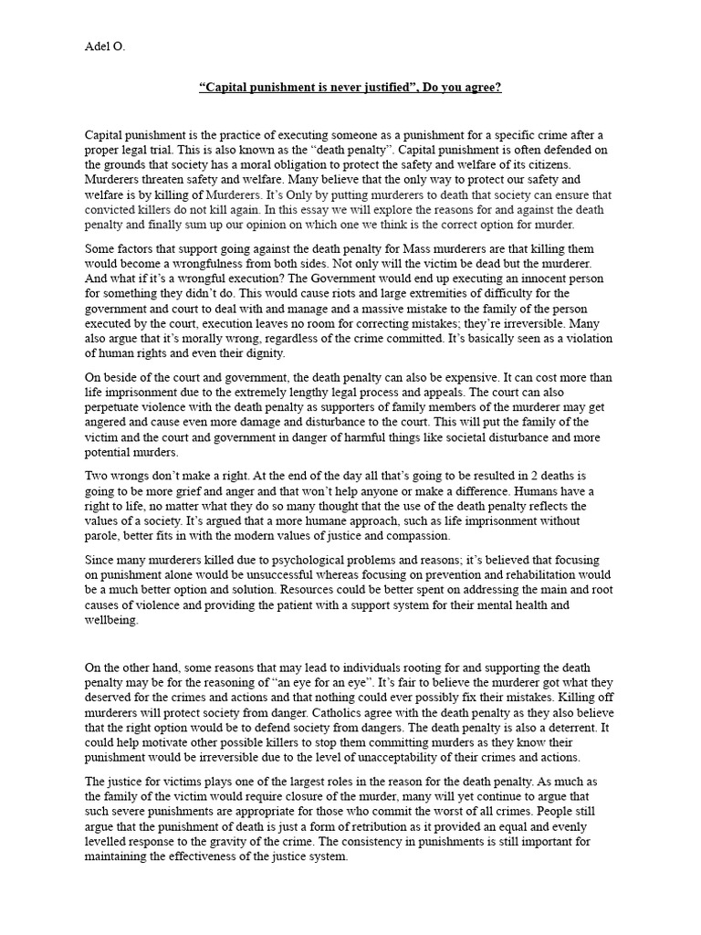 Capital Punishment RP Essay | PDF | Capital Punishment | Murder
