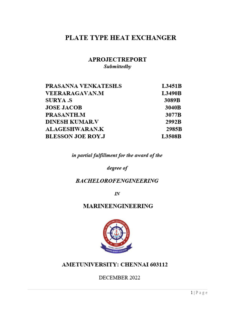 Plate Type Heat Exchanger Design Report | PDF | Heat Exchanger ...