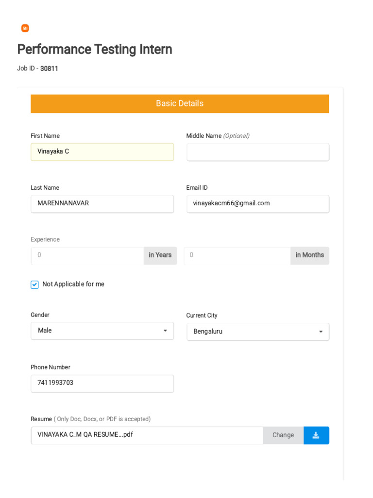 Apply For Performance Testing Intern at Xiaomi India | PDF