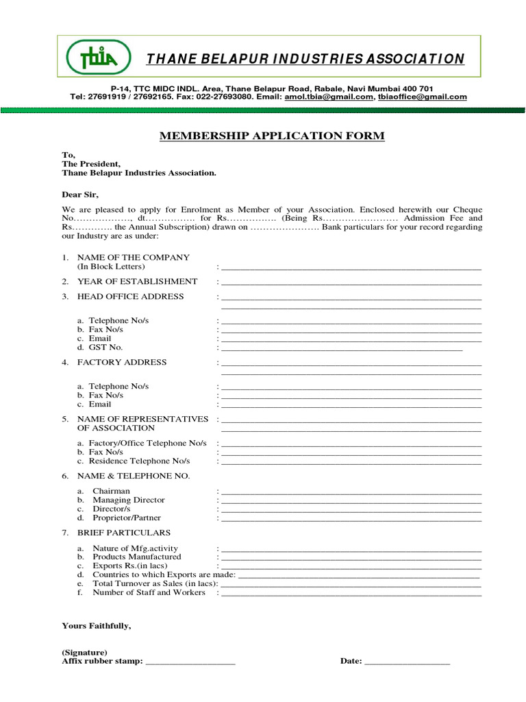 Tbia - Membership Form 2021 | PDF