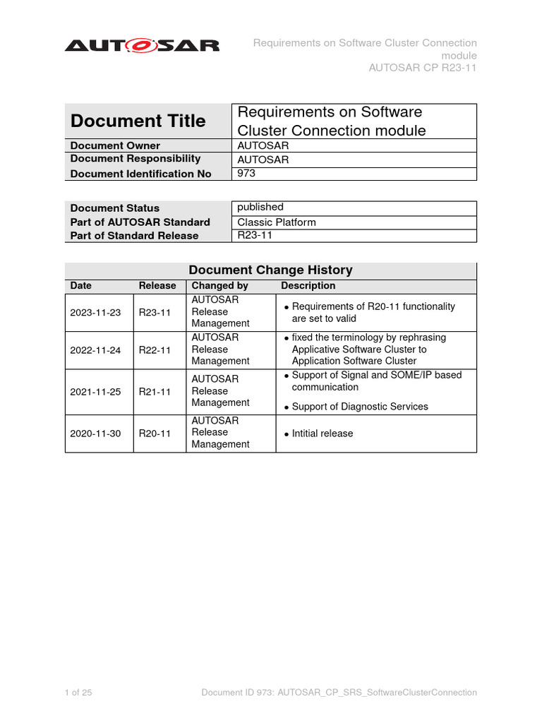 AUTOSAR_CP_SRS_SoftwareClusterConnection | PDF | Software | Interface (Computing)