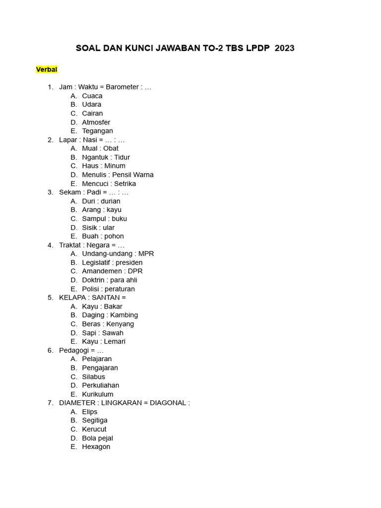 TO TBS - 2 (Soal + Kunci Jawaban) | PDF