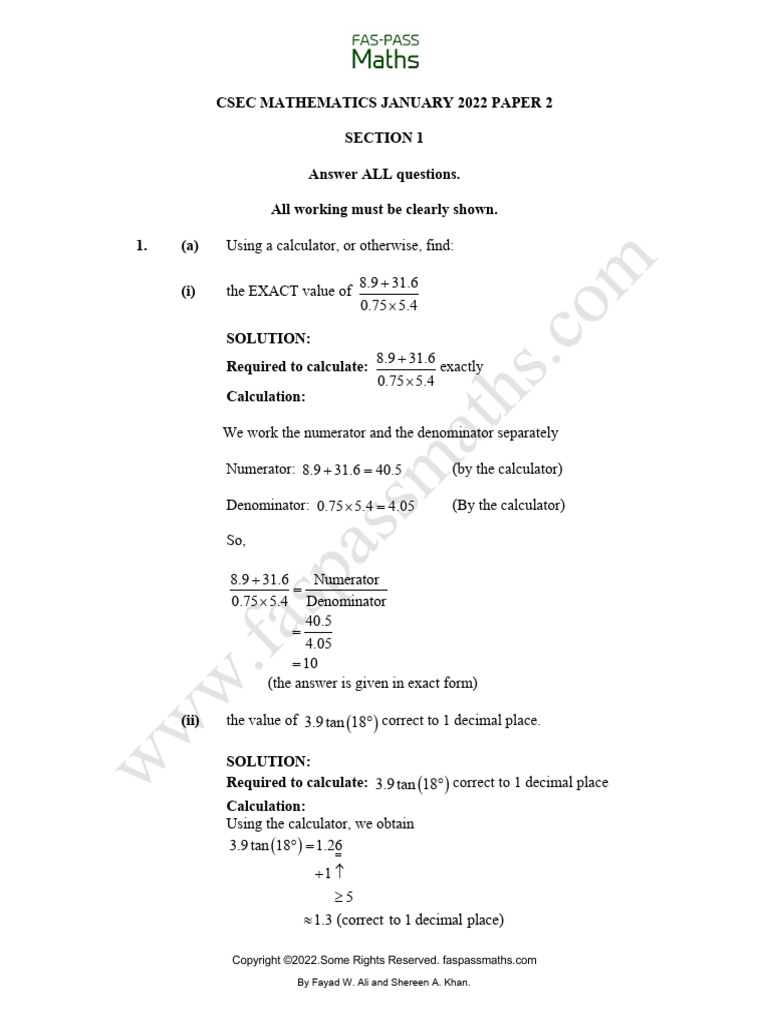 CSEC Maths 2022 January Past Paper Solutions | PDF | Circle | Angle