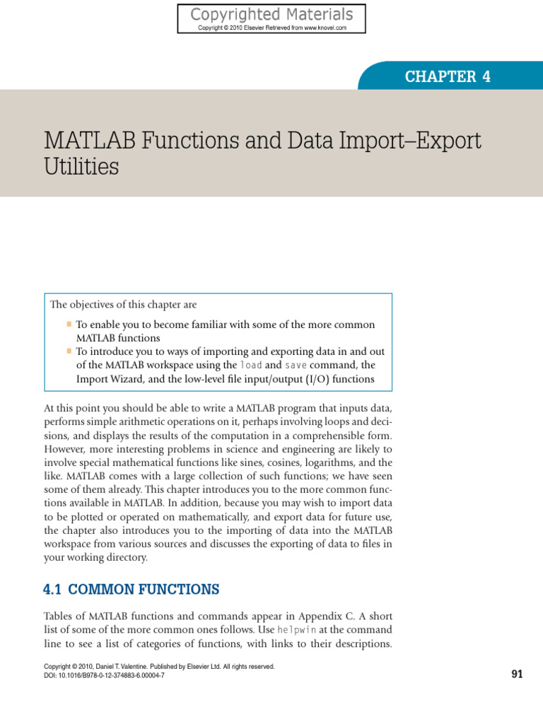MATLAB Functions and Data Import-Export Utilities | PDF | Trigonometric Functions | Functions ...