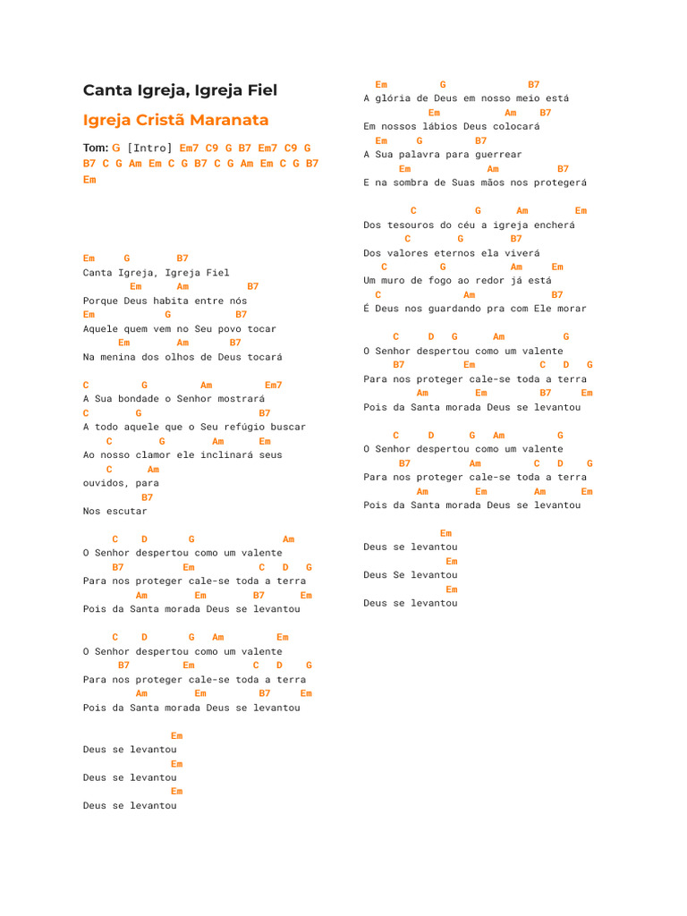 Canta Igreja, Igreja Fiel - Letra e Cifras | PDF | Igreja cristã | Deus