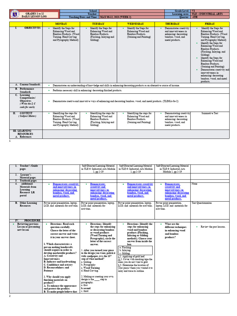 DLL_TLE 6_Q4_W2 | PDF | Crafts | Industrial Processes