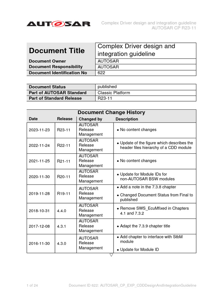 AUTOSAR CP EXP CDDDesignAndIntegrationGuideline | PDF | Specification ...