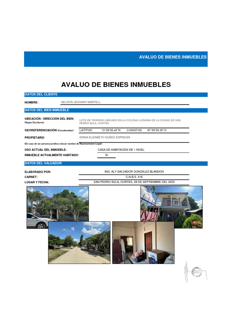 Avaluo Personal Luisiana Casa 2 Niveles Carlos Trejo | PDF | Ingeniería de Edificación