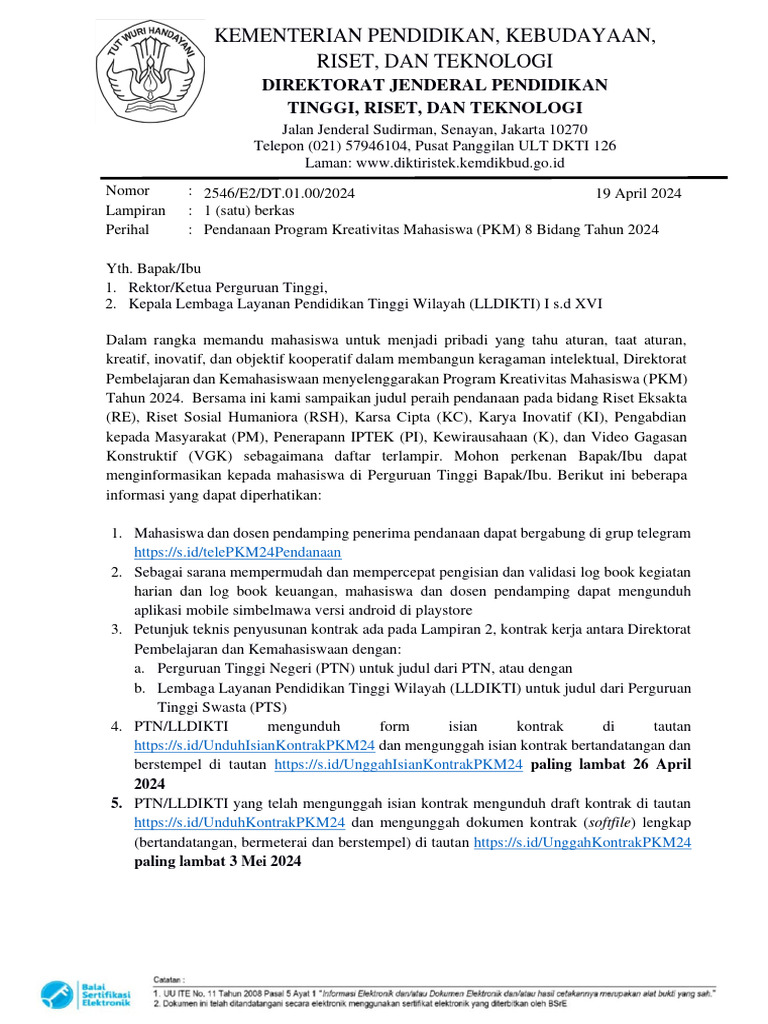 Pendanaan PKM 2024 Skema Pendanaan Diktiristek | PDF Pendanaan PKM 2024 Skema Pendanaan Diktiristek | PDF