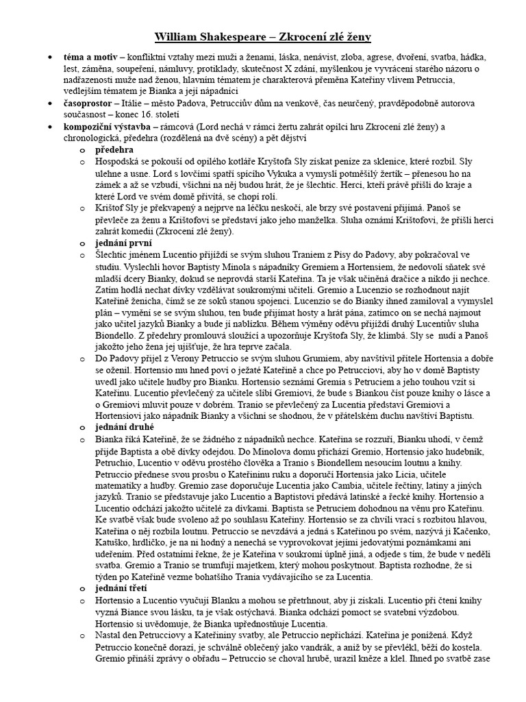 W. Shakespeare - Zkrocení Zlé Ženy | PDF