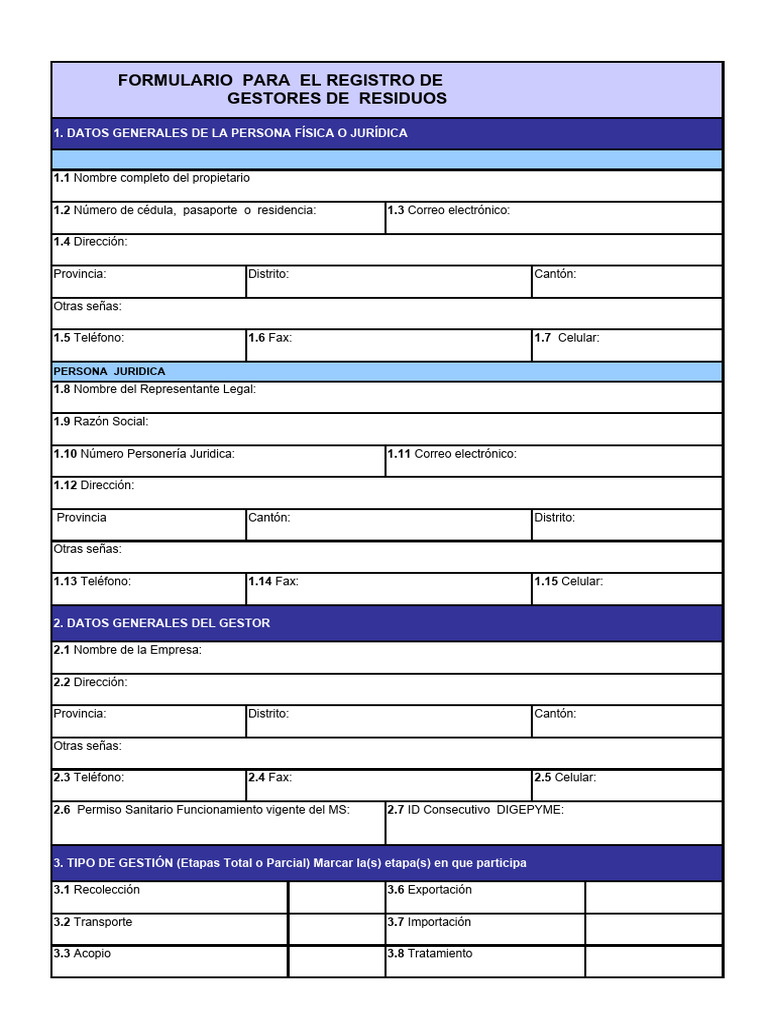 FORMULARIO GESTOR DE RESIDUOS | PDF | Residuos | Contaminación