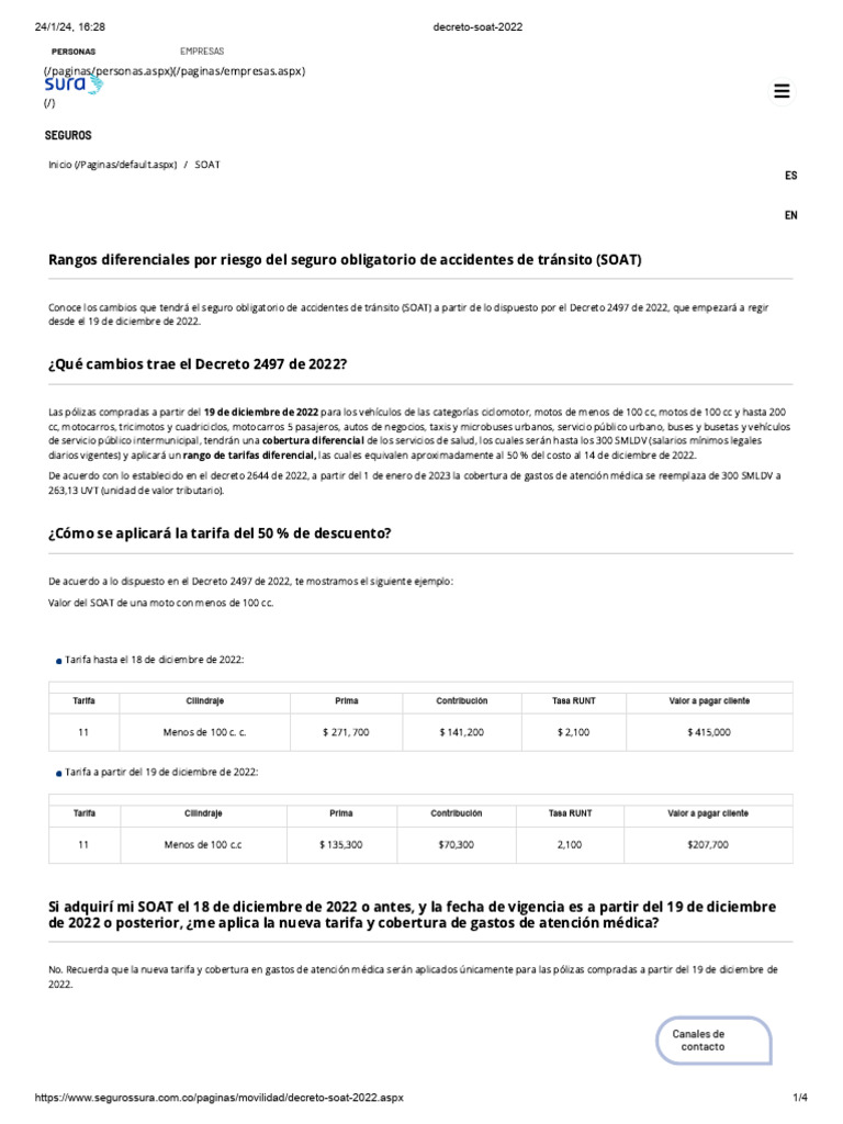 decreto-soat-2022 ABC RANGO DIRENCIAL | PDF | Seguro de vehículo