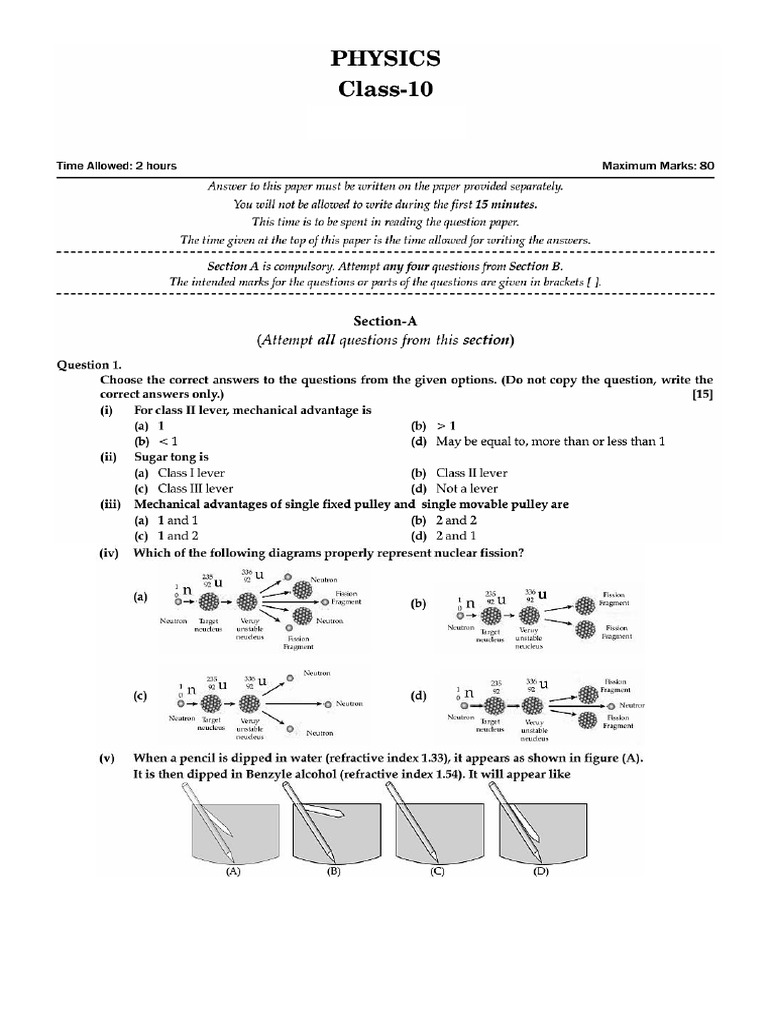 CLASS 10 ICSE PHYSICS SAMPLE PAPER 2 2023-24 | PDF