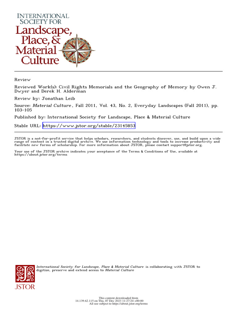 Civil Rights Memorials and The Geography of Memory | PDF | Lewis And ...