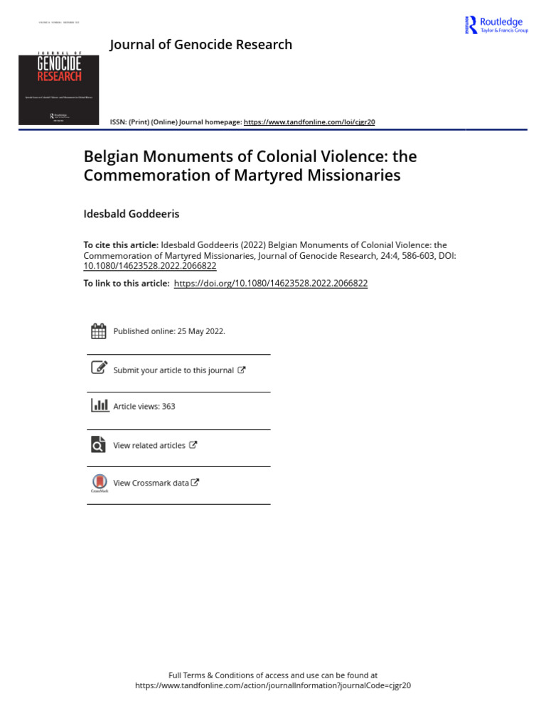 Belgian Monuments of Colonial Violence - The Commemoration of Genocide | Download Free PDF ...