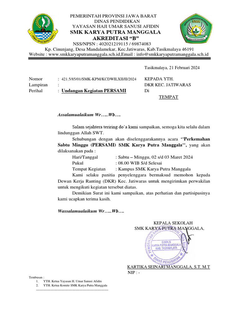 Surat Undangan Kegiatan PERSAMI - DKR Jatiwaras | PDF