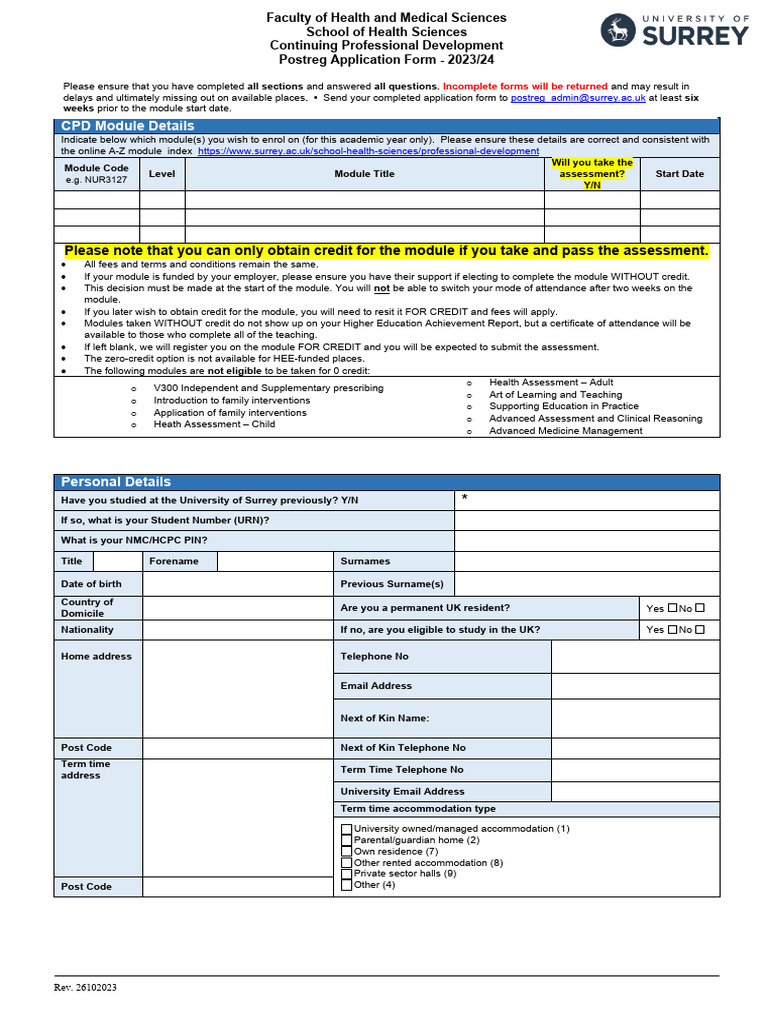 Health Sciences CPD Application Form | Download Free PDF | Disability ...