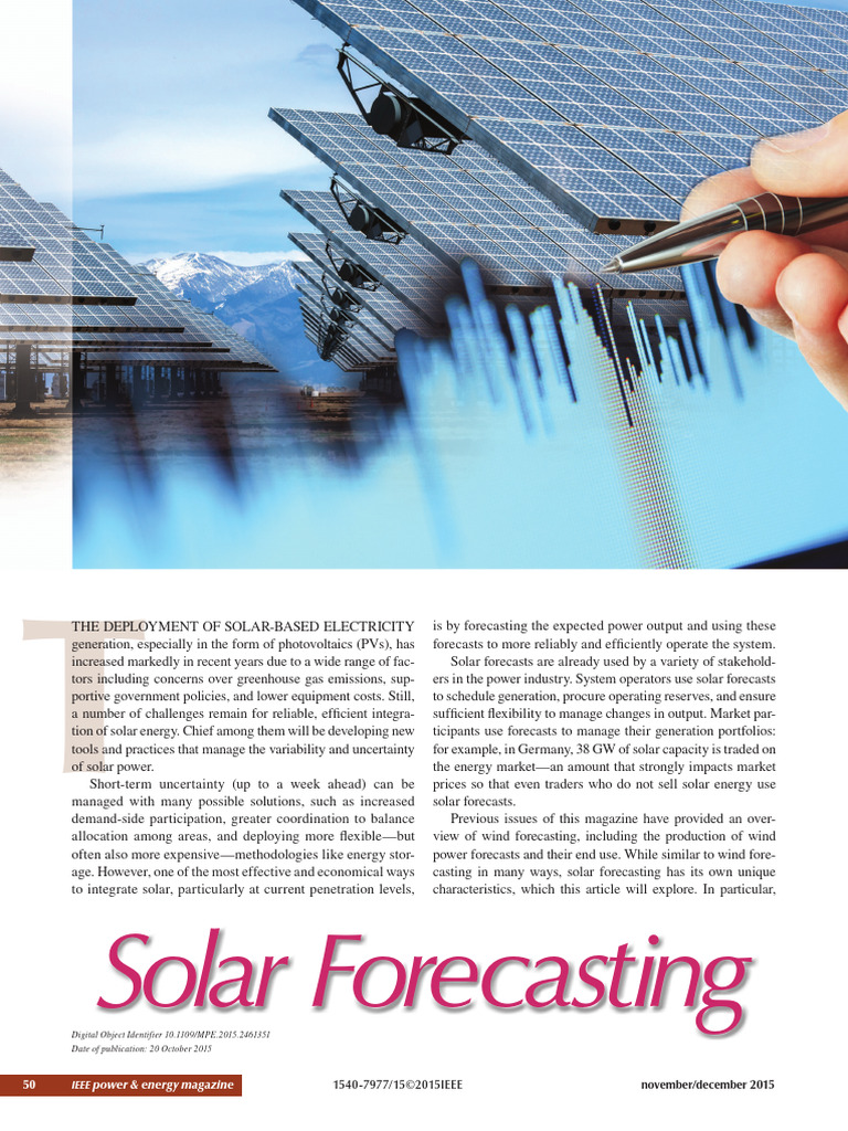 Ieee Solar Forecasting Methods Challenges And Performance Pdf