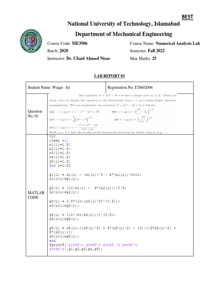 Experiment 3 - Fixed Point Iteration Method | PDF