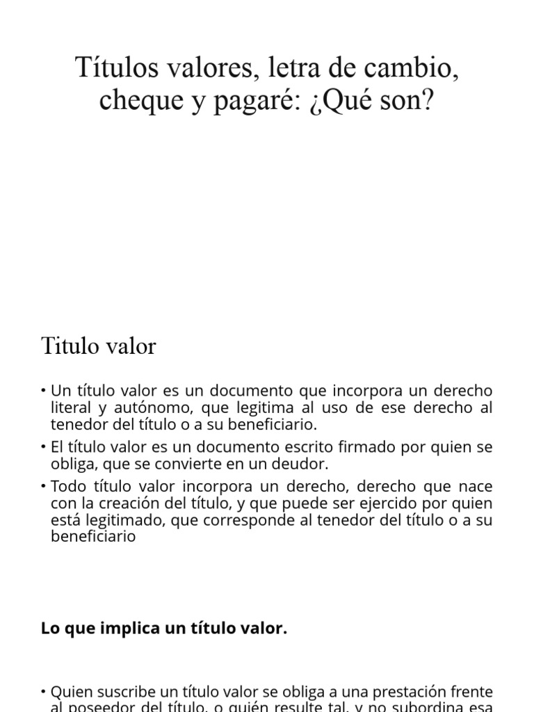 Títulos valores, letra de cambio | PDF | Pagaré | Cheque