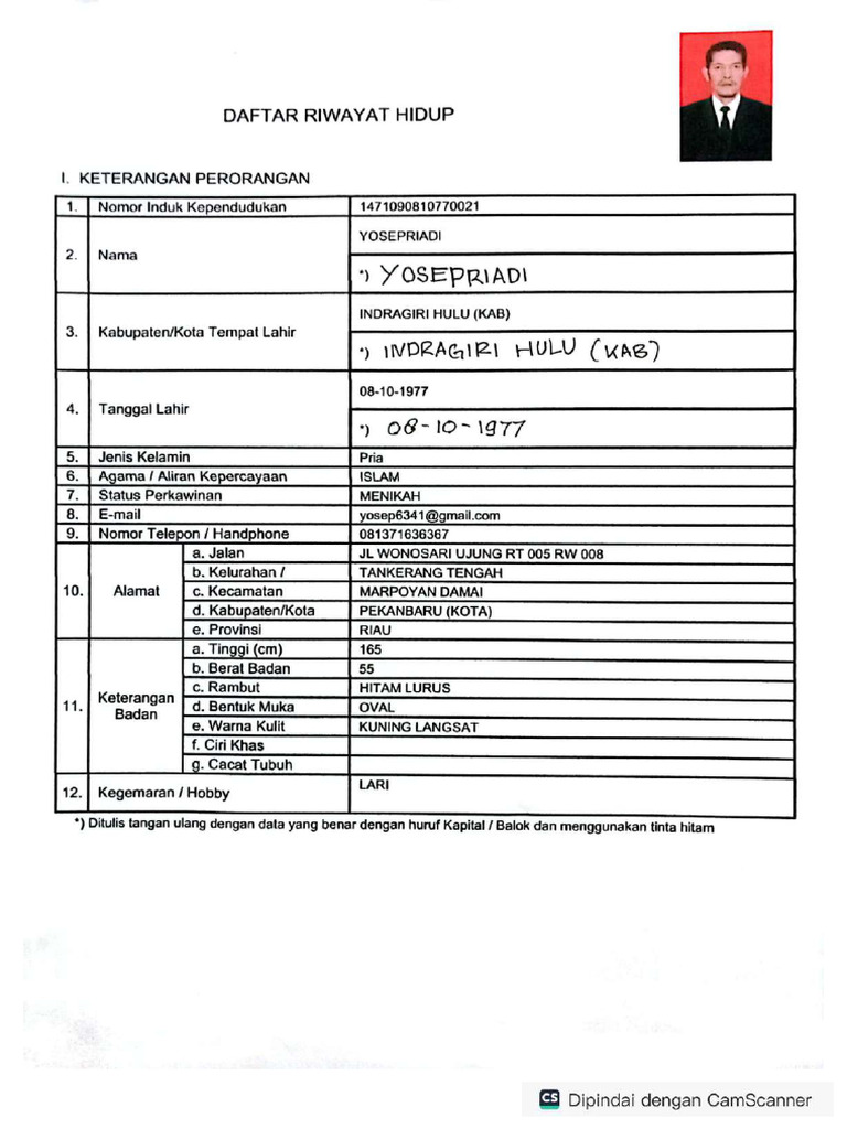 Daftar Riwayat Hidup BG Yosep | PDF