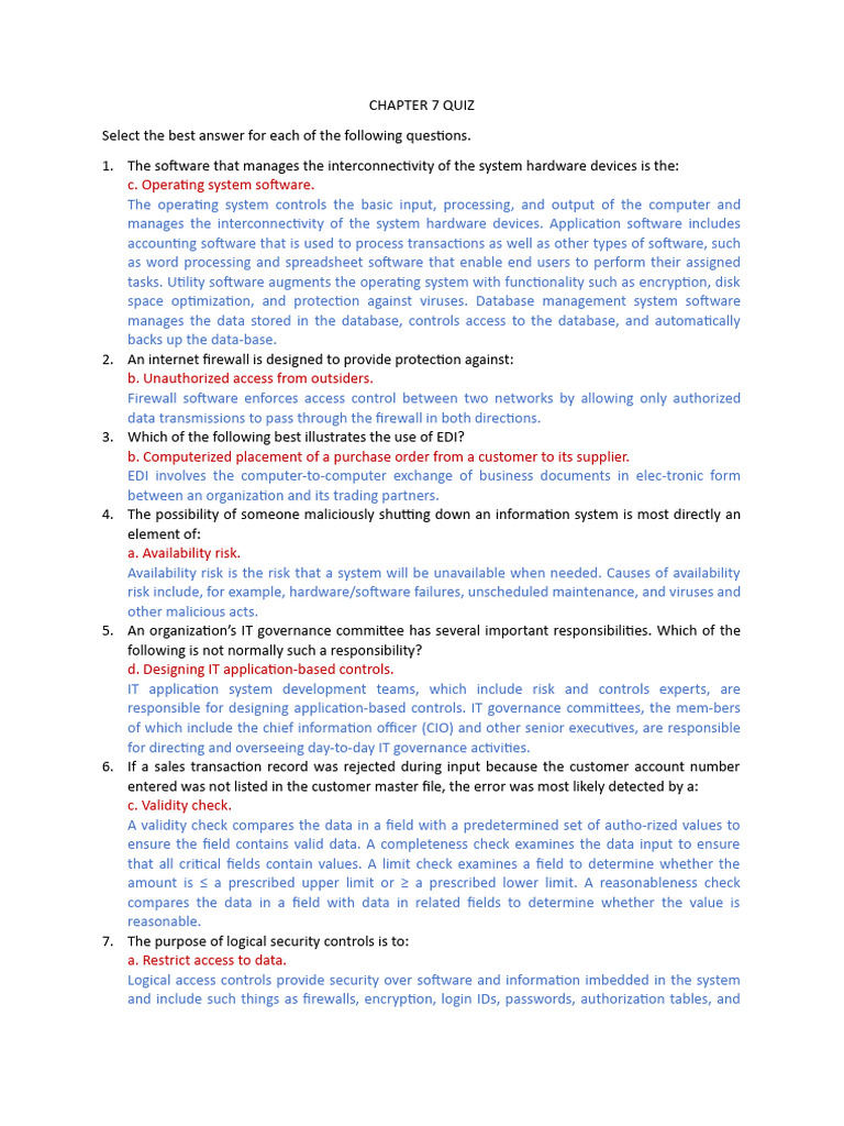 Chapter 7 Quiz | PDF | Databases | Operating System