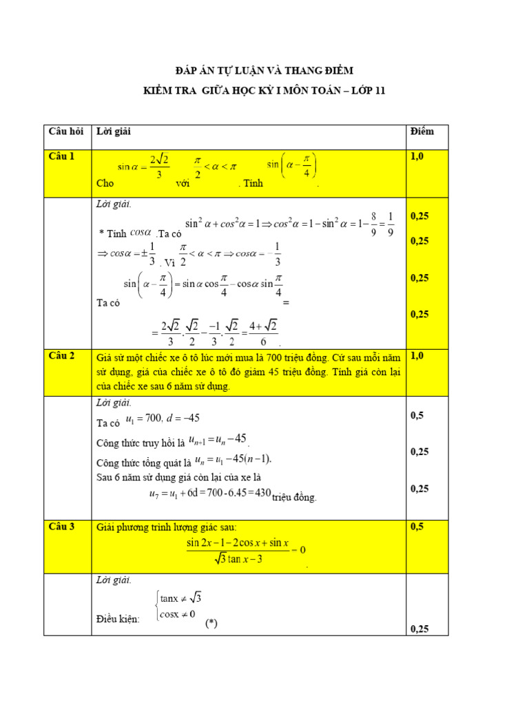 Đáp Án Tu Luan | PDF