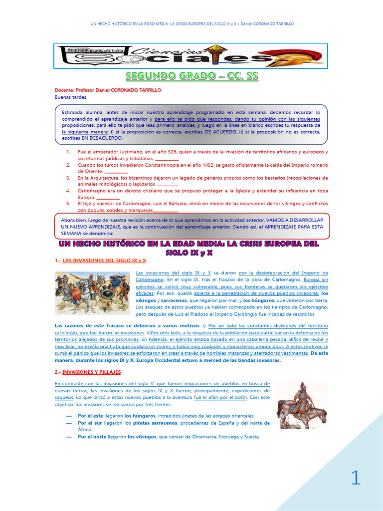 APRENDIZAJE DE CCSS - 2° GRADO (5) | PDF | imperio Bizantino | Húngaros